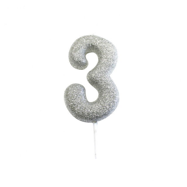 Birthday Candle - Number 3 Glitter Silver Pick – Pastry Mart Singapore