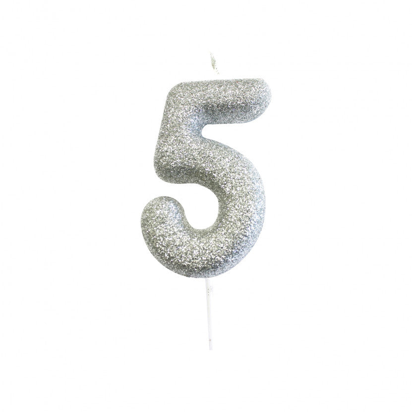 Birthday Candle - Number 5 Glitter Silver Pick – Pastry Mart Singapore