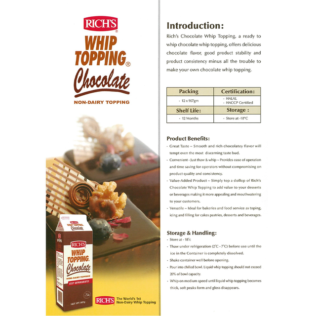 Rich’s Chocolate Topping Cream – 907 g – Pastry Mart Singapore